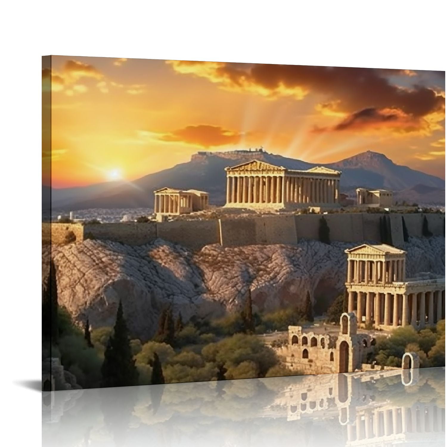 C04-GENYS Acropolis Skyline Athens Canvas Parthenon Temple Poster Living Room Modern Family ...