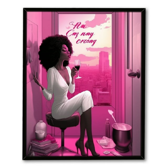 C04-GENYS African American Wall Art Fashion Black Girl Wall Art Grey and Pink Bathroom Wall ...