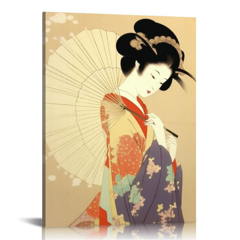C04-GENYS Beautiful Japanese GEISHA Art ~ CANVAS PRINT Woman & Parasol ...