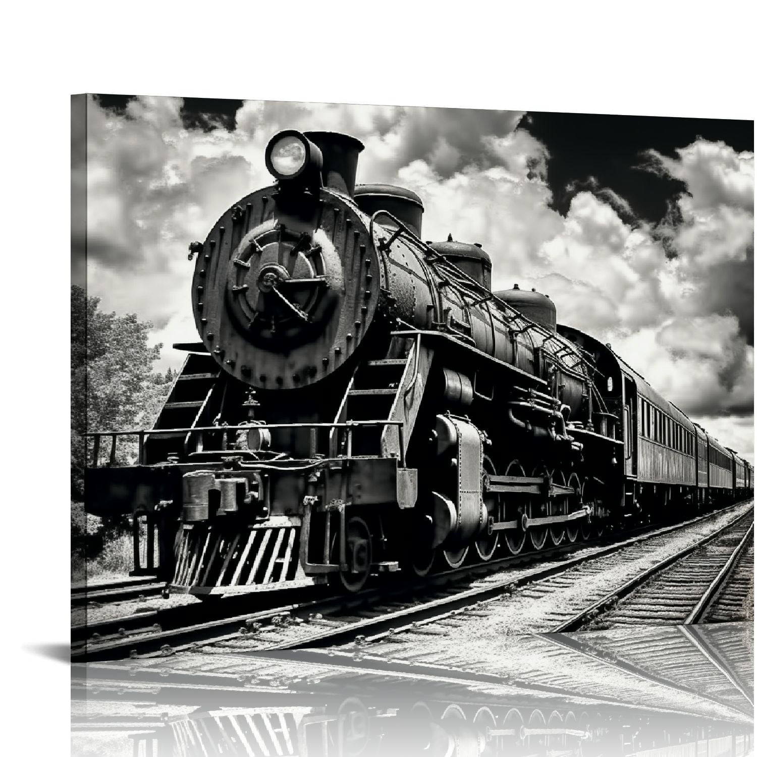 C04-GENYS Black and White Train Canvas Wall Art Large Steam Trains in ...