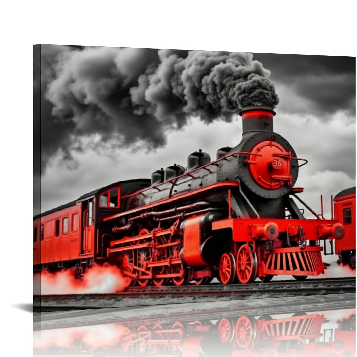 C04-GENYS Canvas Wall Art Black and Red Steam Locomotive Train Poster ...