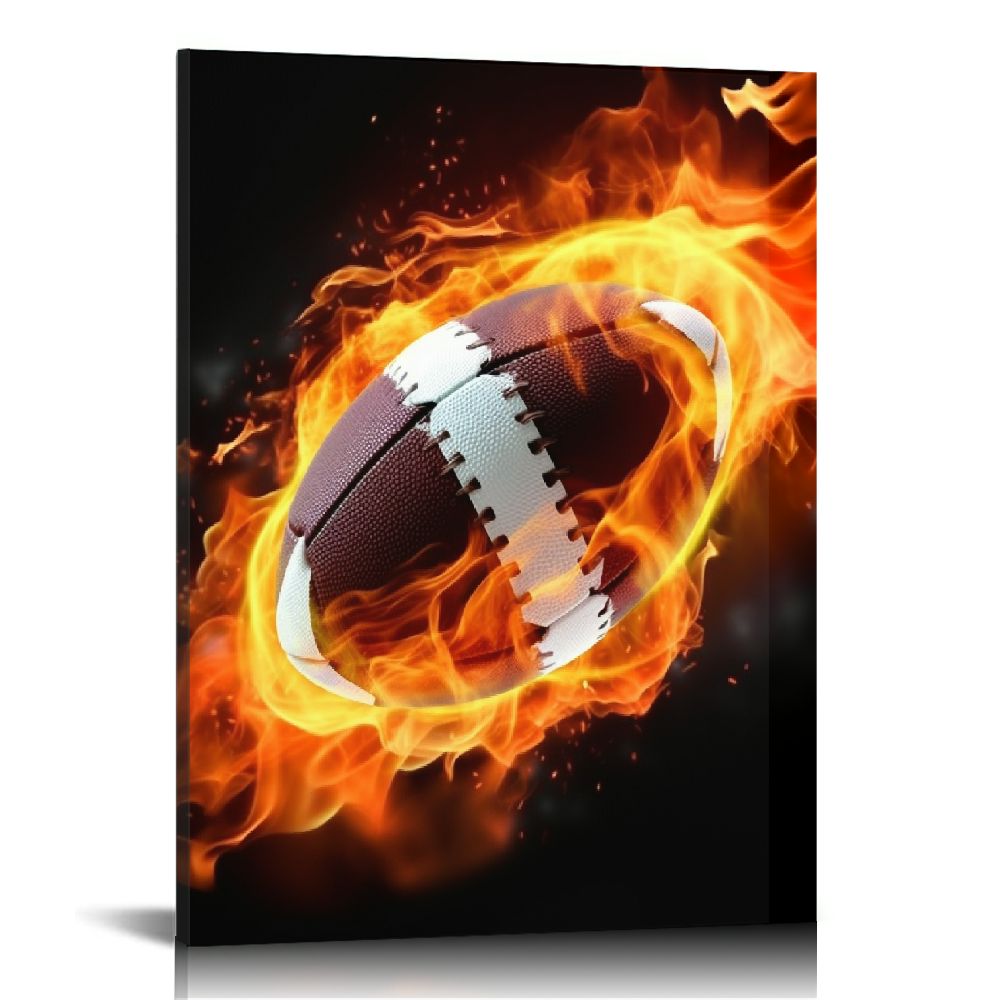 C04-GENYS Canvas Wall Art Paintings with Framed Rugby on Fire Abstract ...