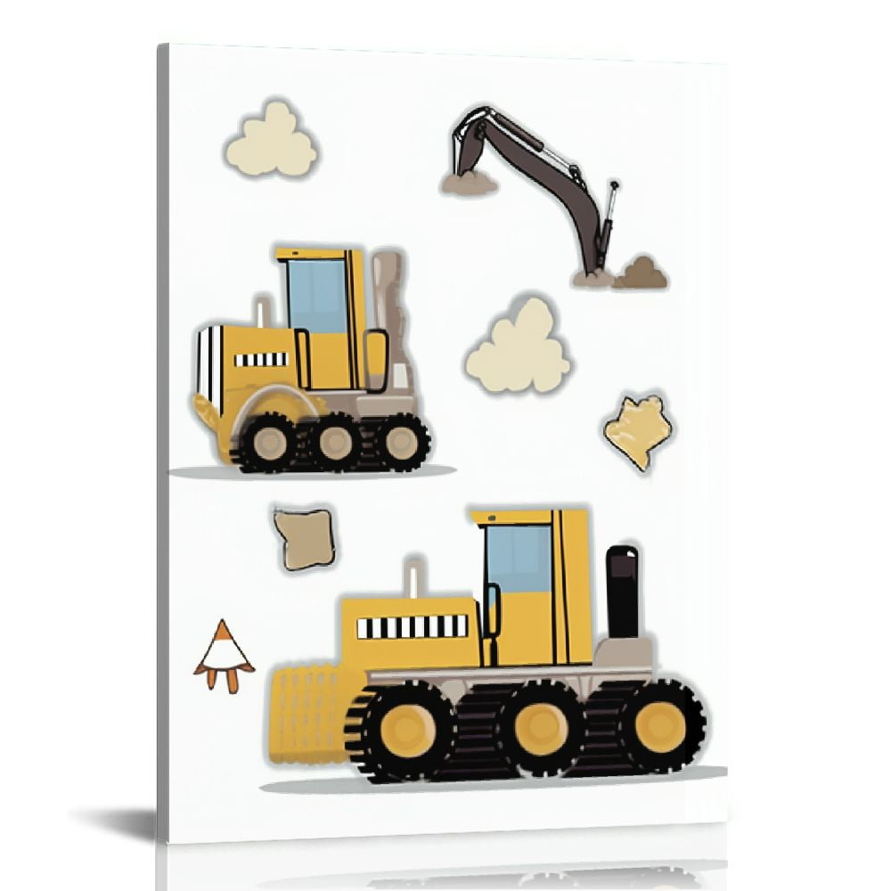 C04-GENYS Car Canvas Wall Art for Boys Watercolor Construction Prints ...