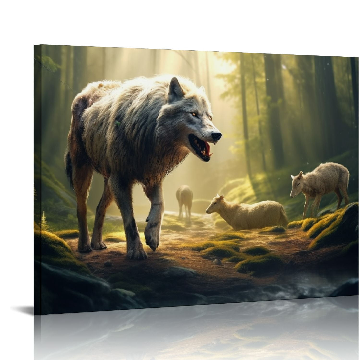 C04-GENYS Christian Wall Art Jesus Running Towards Wolf and Lamb ...