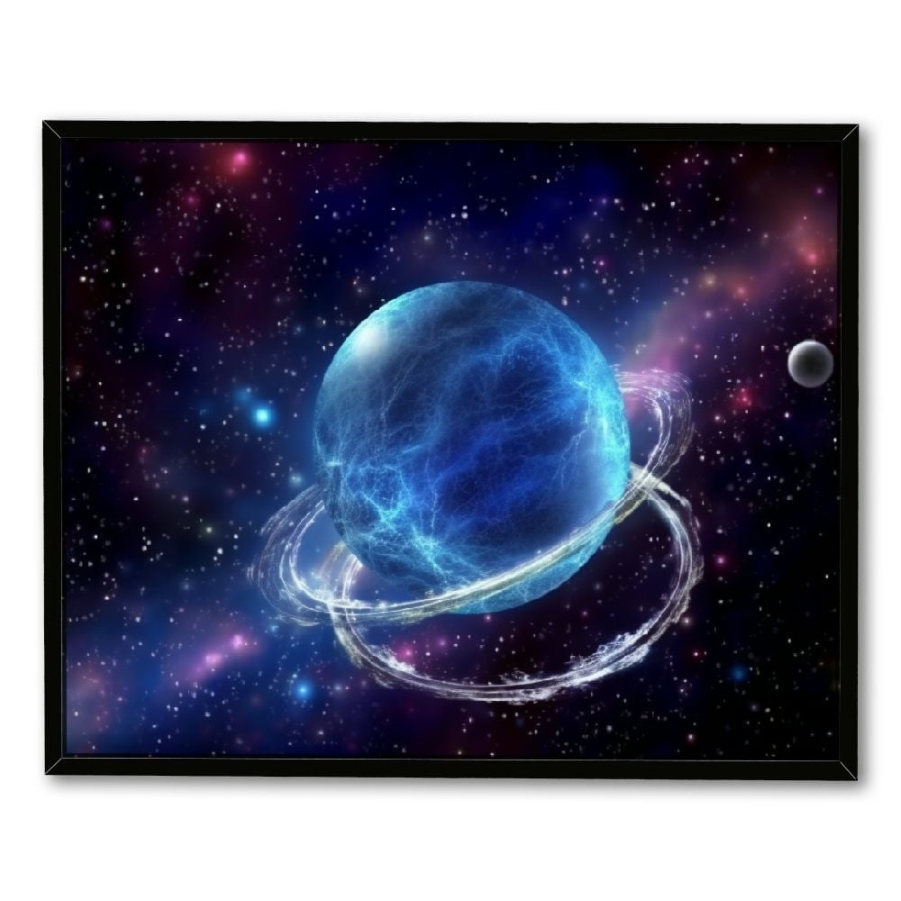 C04-GENYS Galaxy Planets Canvas Wall Art - Blue Universe Themed Modern ...