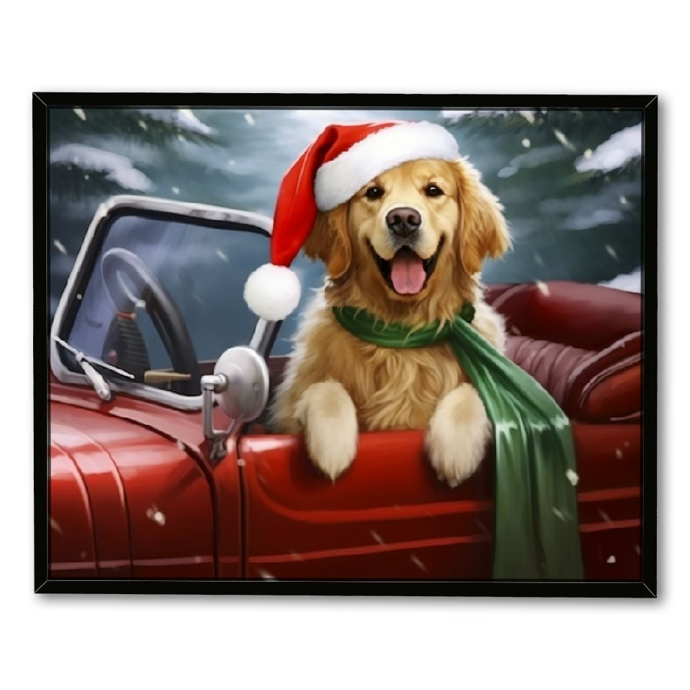 C04-GENYS Golden Retriever Driving Car Collecting Christmas Tree Dog ...