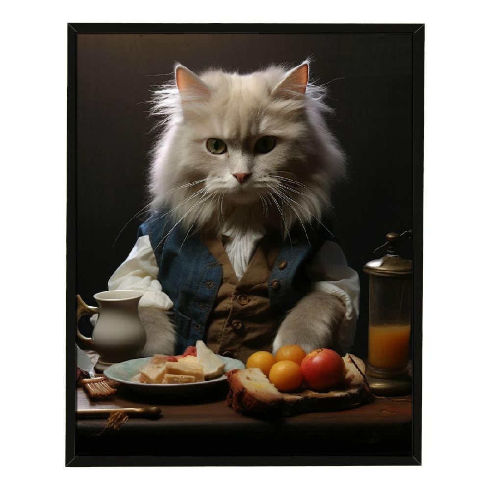 C04-GENYS Happy cat with pancakes, Sunday morning art, tabby cat wall ...