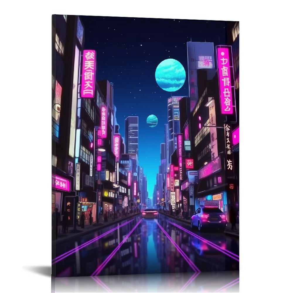 C04-GENYS Japanese Wall Art Modern Urban Neon Wall Art Canvas Poster ...