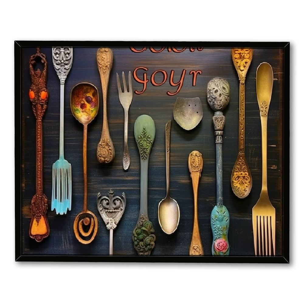 C04-GENYS Kitchen Canvas Wall Art Spoons and Spices Painting Kitchen Wall Decor Framed Posters ...