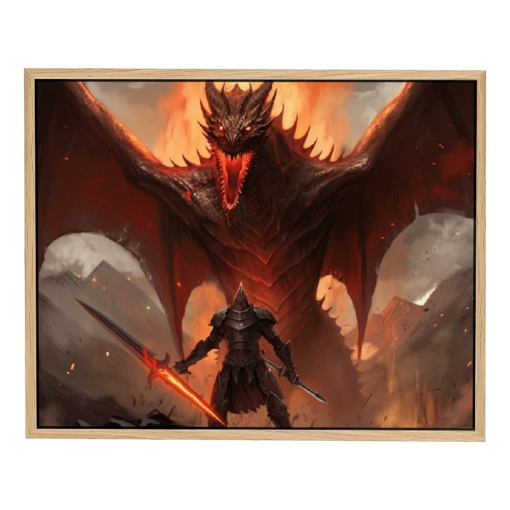 C04-GENYS Knight Fights The Fire Dragon Poster Painting Print on Canvas ...