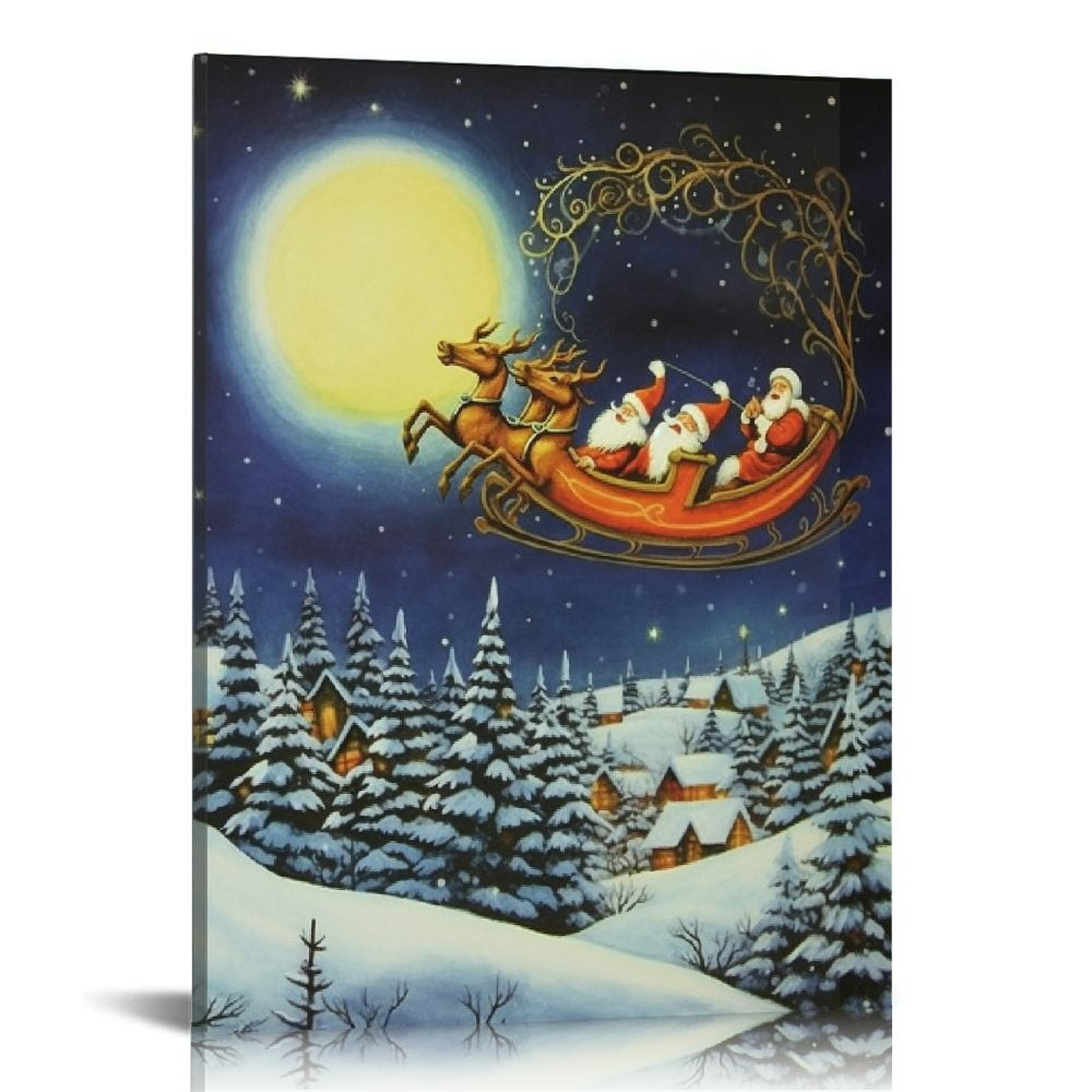 HOMICOZI LED Back Lit Flying Santa Claus and Sleigh Christmas Wall Art ...