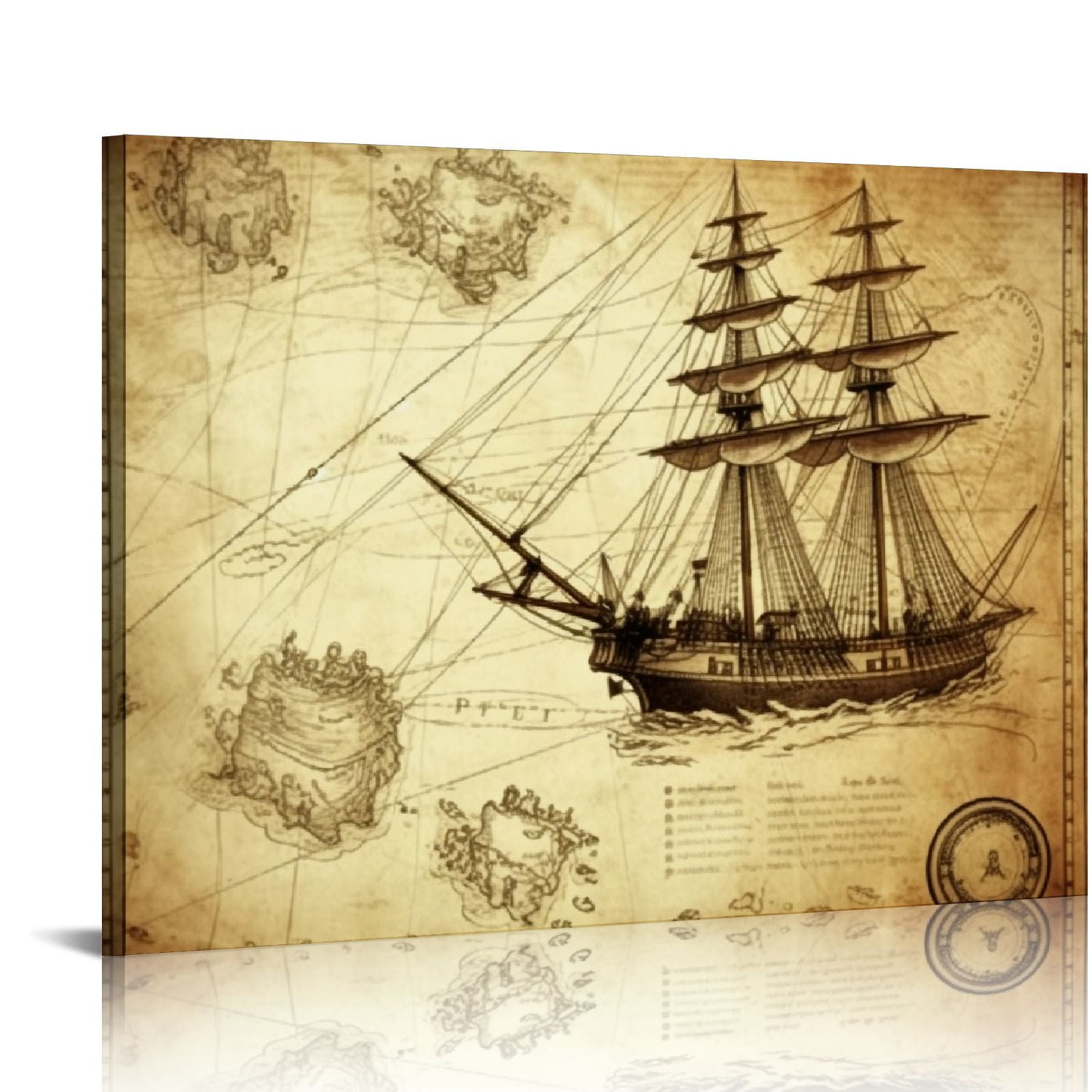 C04-GENYS Large Old World Map Sailing Map Painting Canvas Print ...