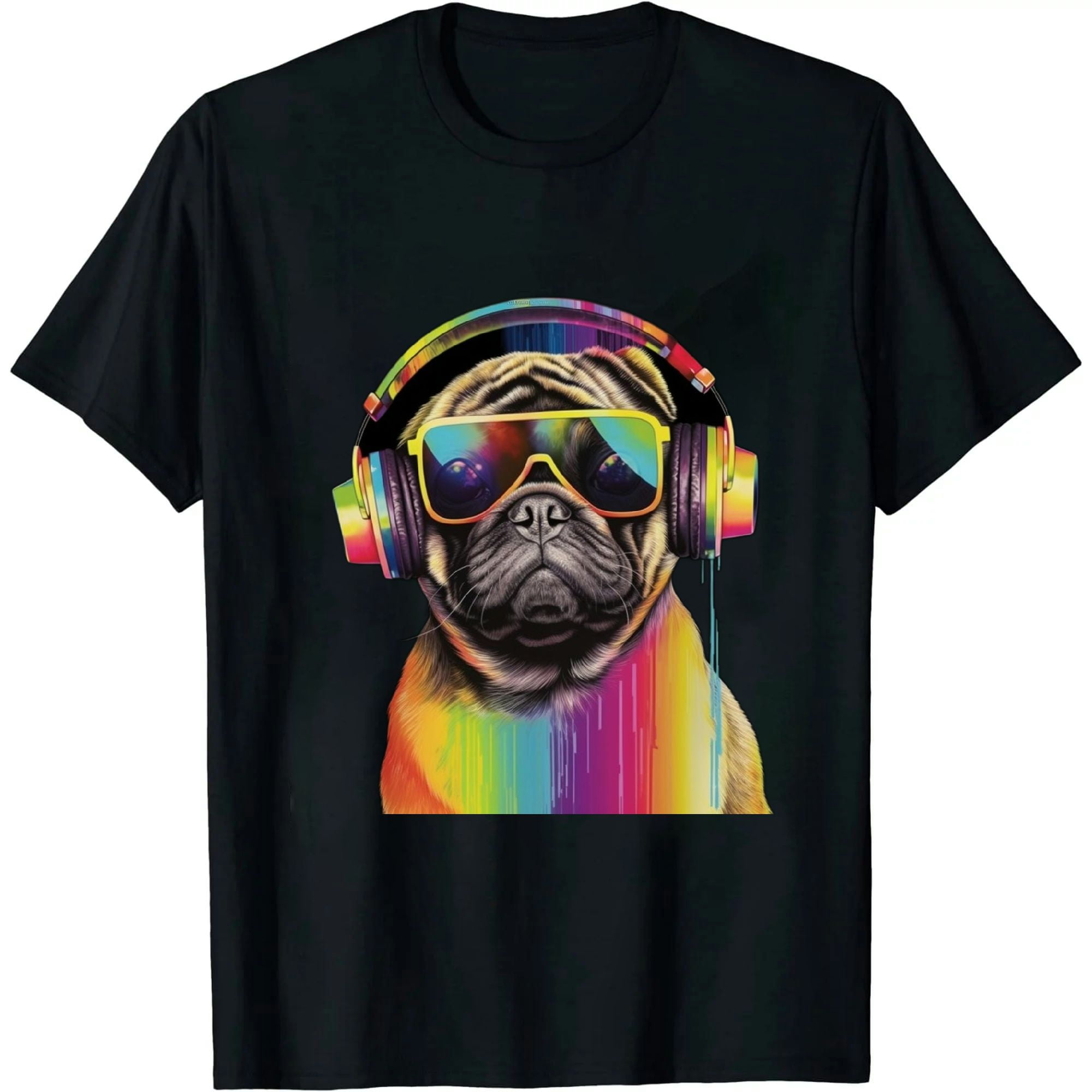 C04-GENYS Notorious DJ Pug Shirt with Neon Headphones & Sunglasses ...