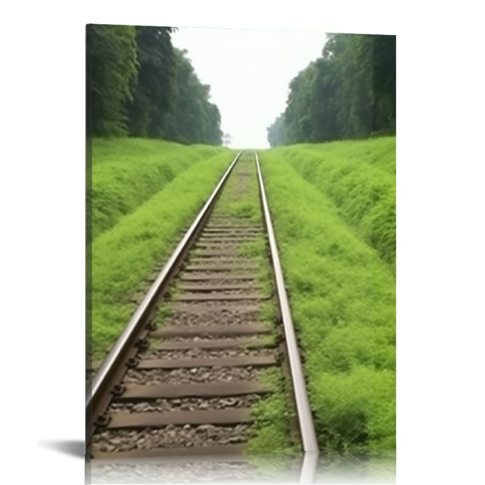 C04-GENYS Railway Tracks in Green Jungle Wall Art Background Decor ...