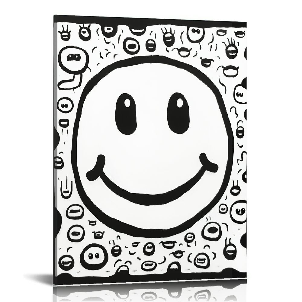 C04-GENYS Smiley Face Posters White Wavy Smiley Cool Posters for Room ...