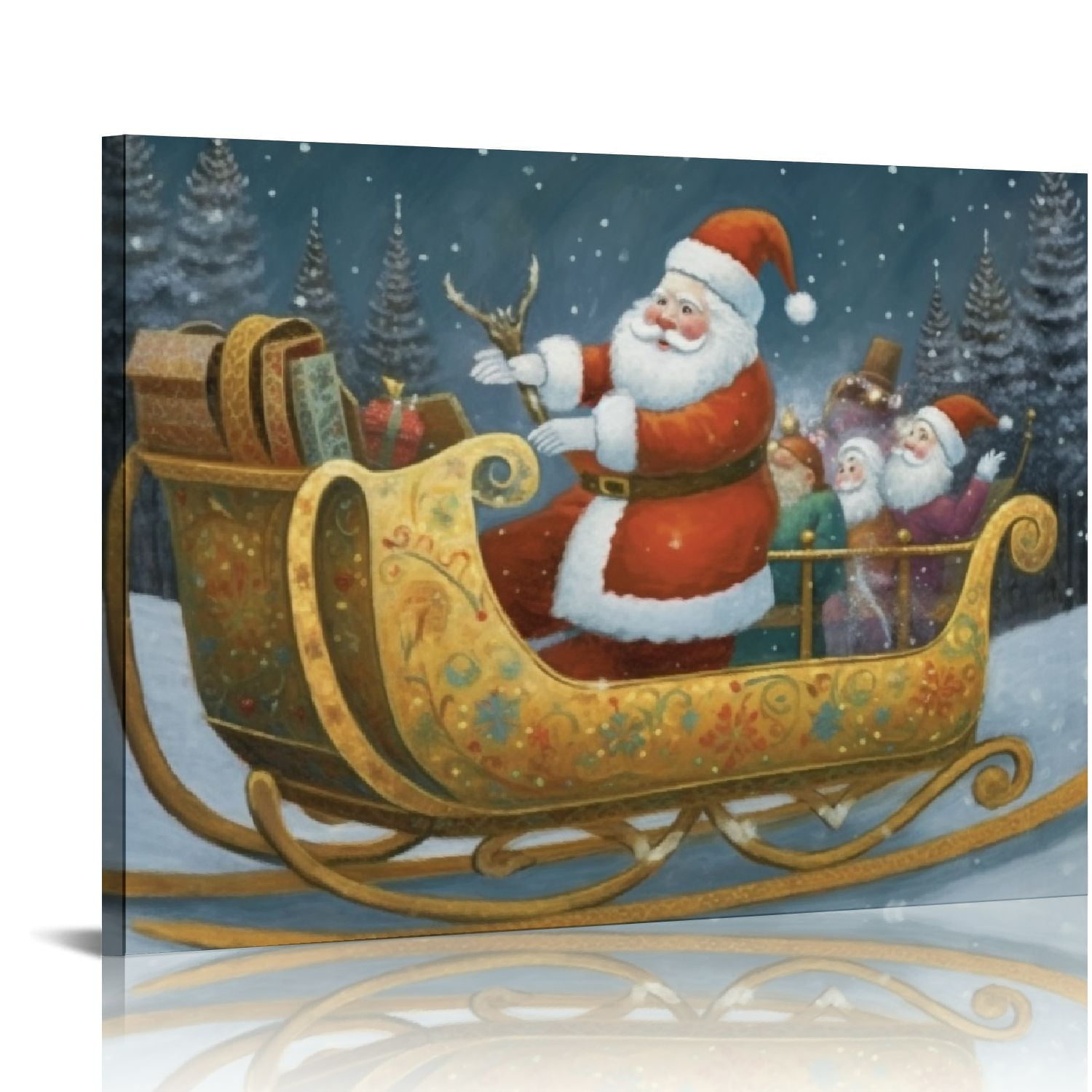 C04-GENYS 'Snowman Santa In Sleigh' by Christine Rotolo, Canvas Wall ...