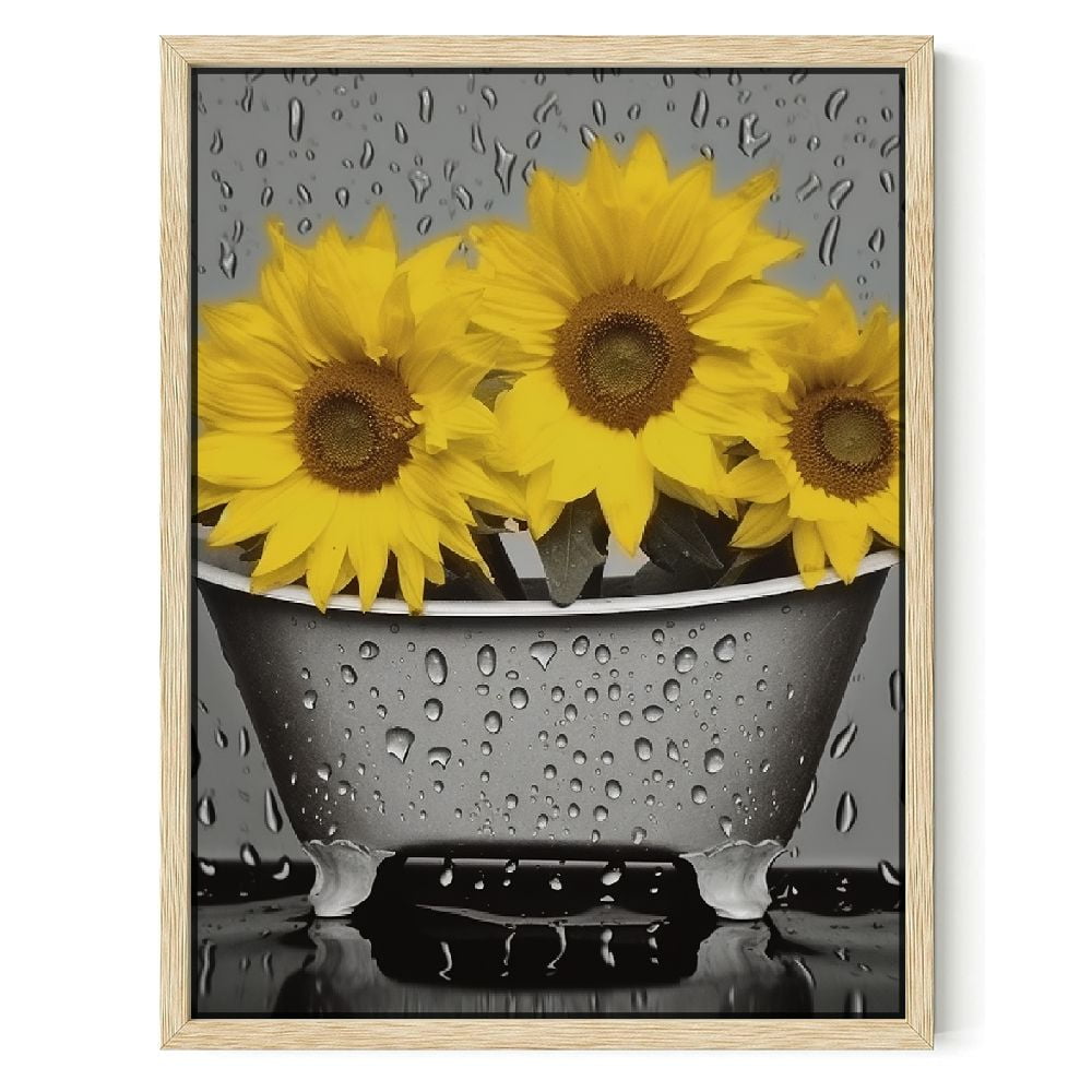 C04-GENYS Sunflower Bathroom Wall Art Yellow Gray Bathroom Framed ...