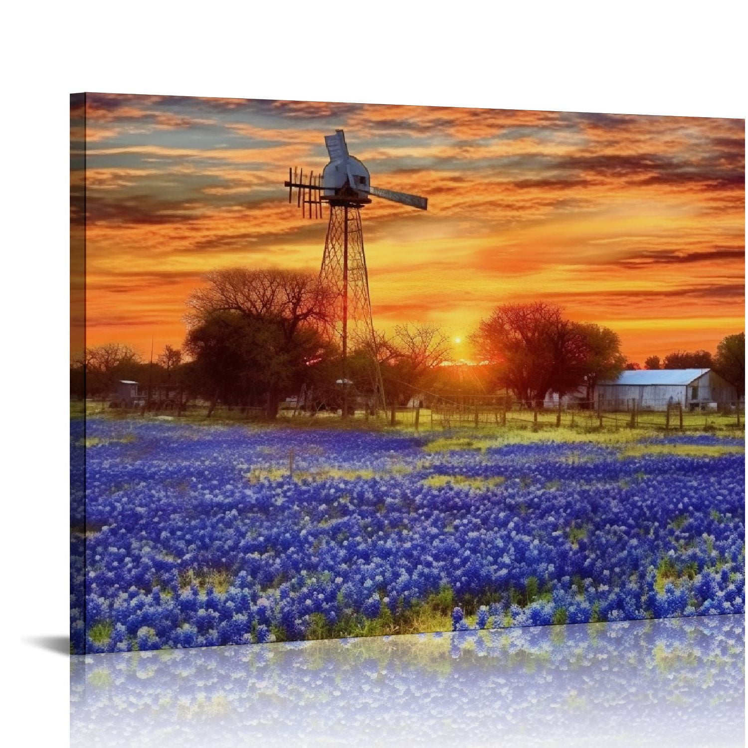 C04-GENYS Texas Landscape Wall Art Texas Wildflowers Canvas Bluebonnets ...