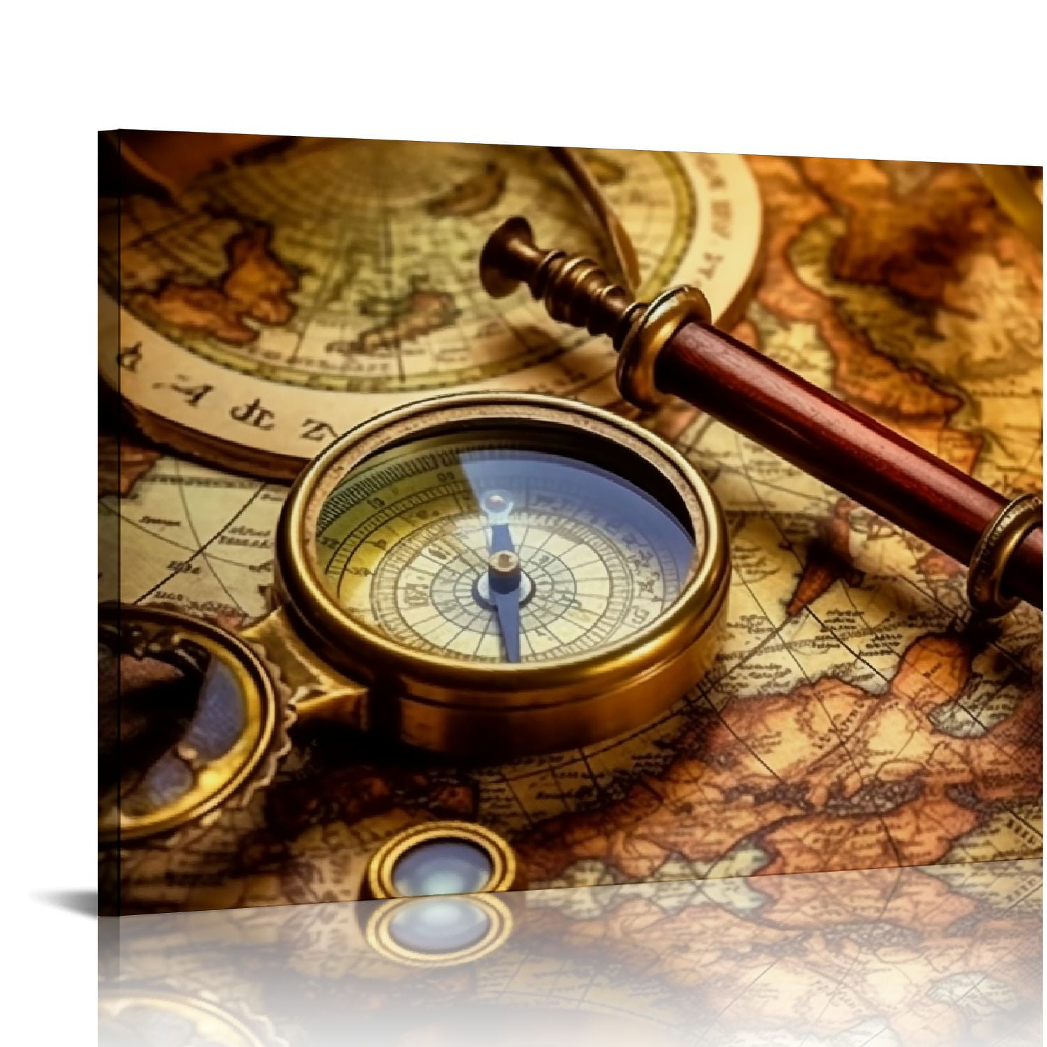 C04-GENYS - Vintage Canvas Wall Art Retro Old Map Telescope Compass ...