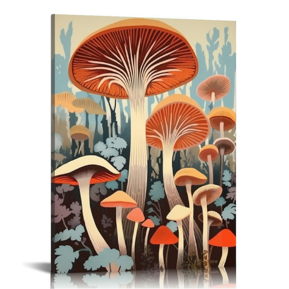 C04-GENYS Vintage Mushroom Canvas Poster for Wall | Retro Mushroom Bush ...
