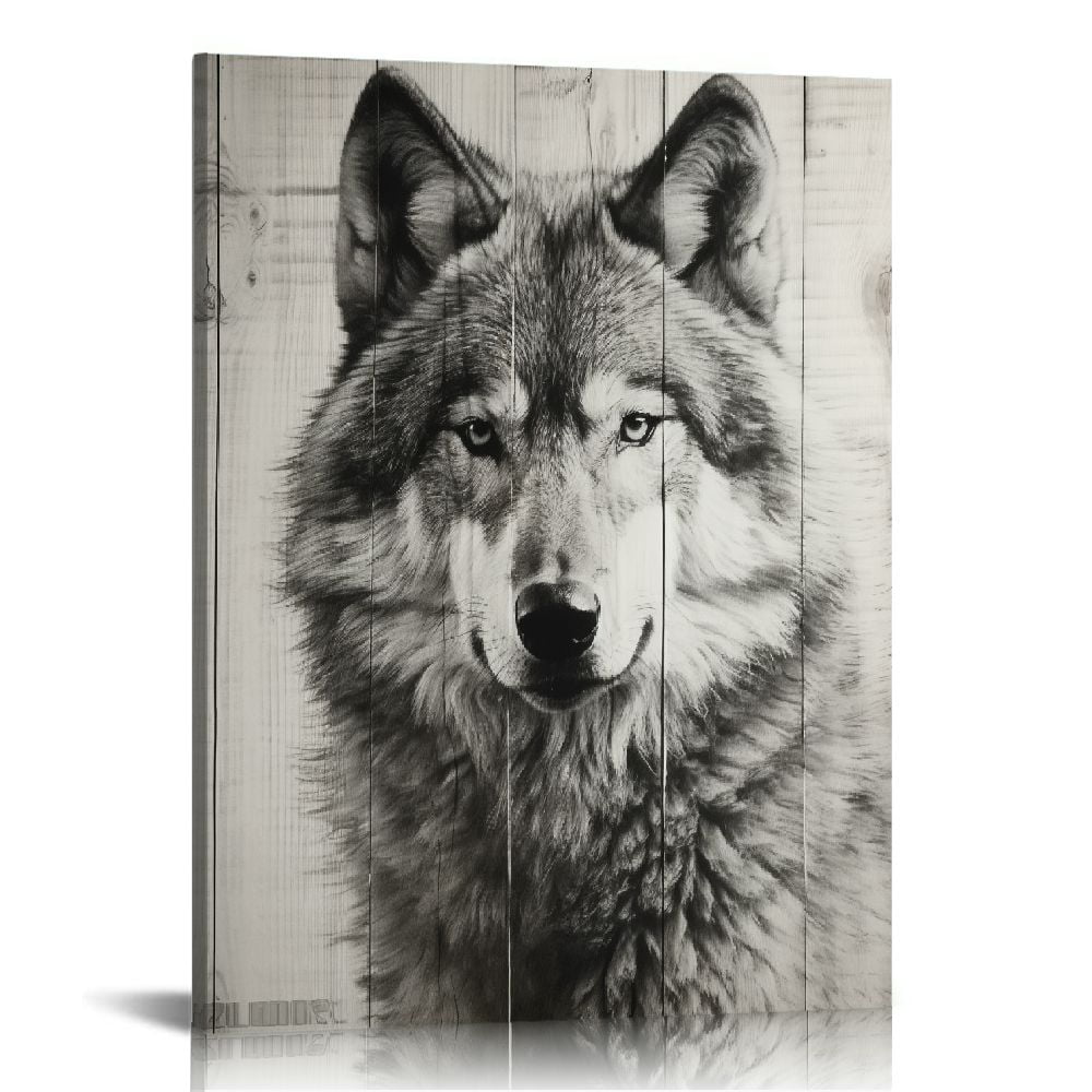 C04-GENYS Wolf Couple Canvas Wall Art Rustic Wildlife Animal Picture ...