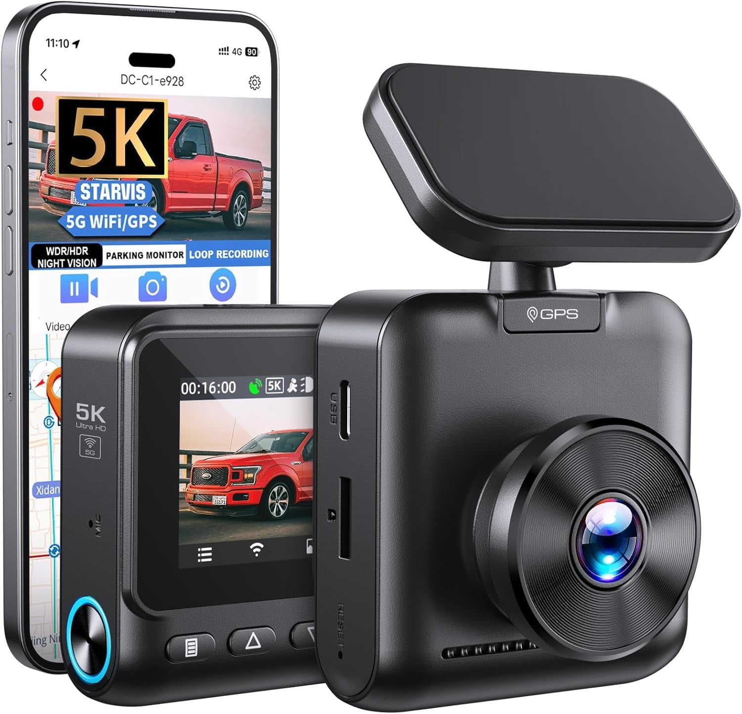 C1 5K Dash Cam Front - Built-in GPS and 5G WiFi, STARVIS Sensor, HDR ...