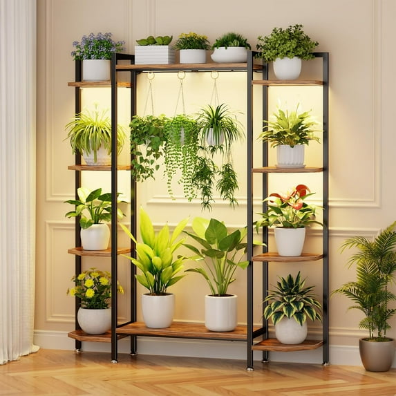 C1 Plant Stand Indoor with 6 Grow Lights 6 Tiered Large Metal Plant ...