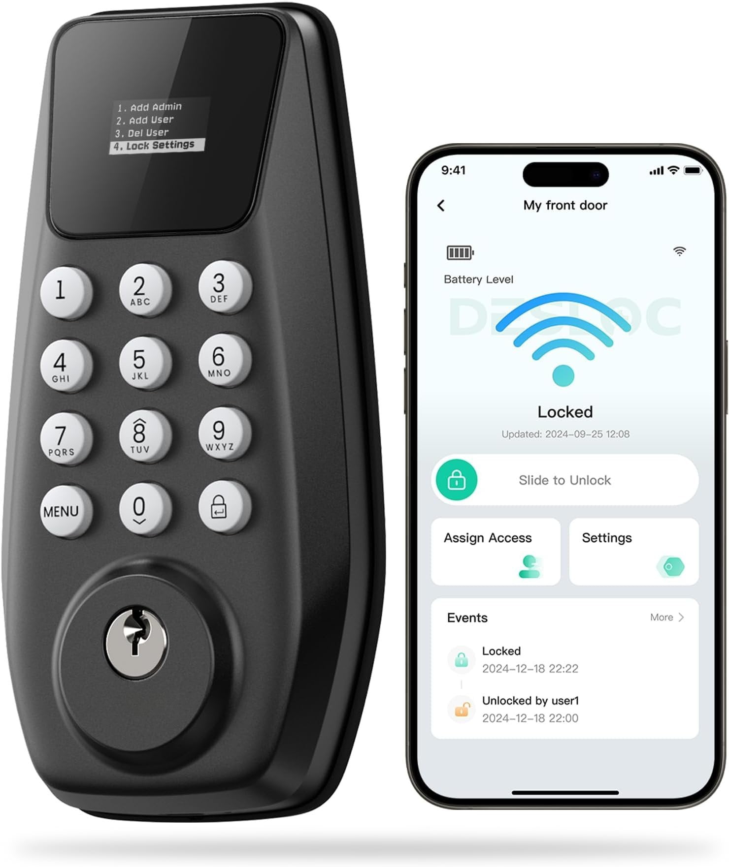 C100 Built-in WiFi Lock, Keyless Entry Door Lock with Display, Keypad ...