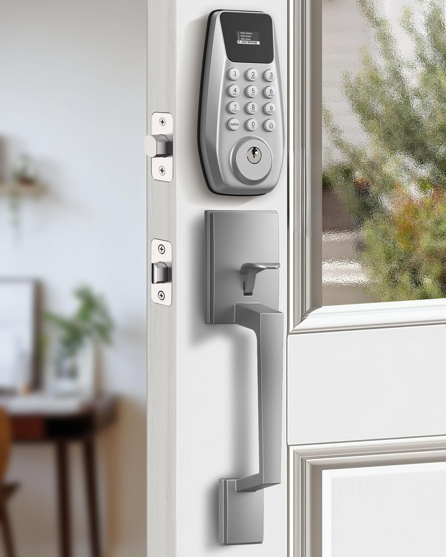 C100 Keyless Entry Door Lock with Handle Set, Deadbolt Lock for Front ...