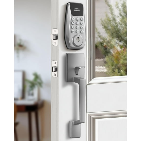 C100 Keyless Entry Door Lock with Handle Set, Deadbolt Lock for Front ...