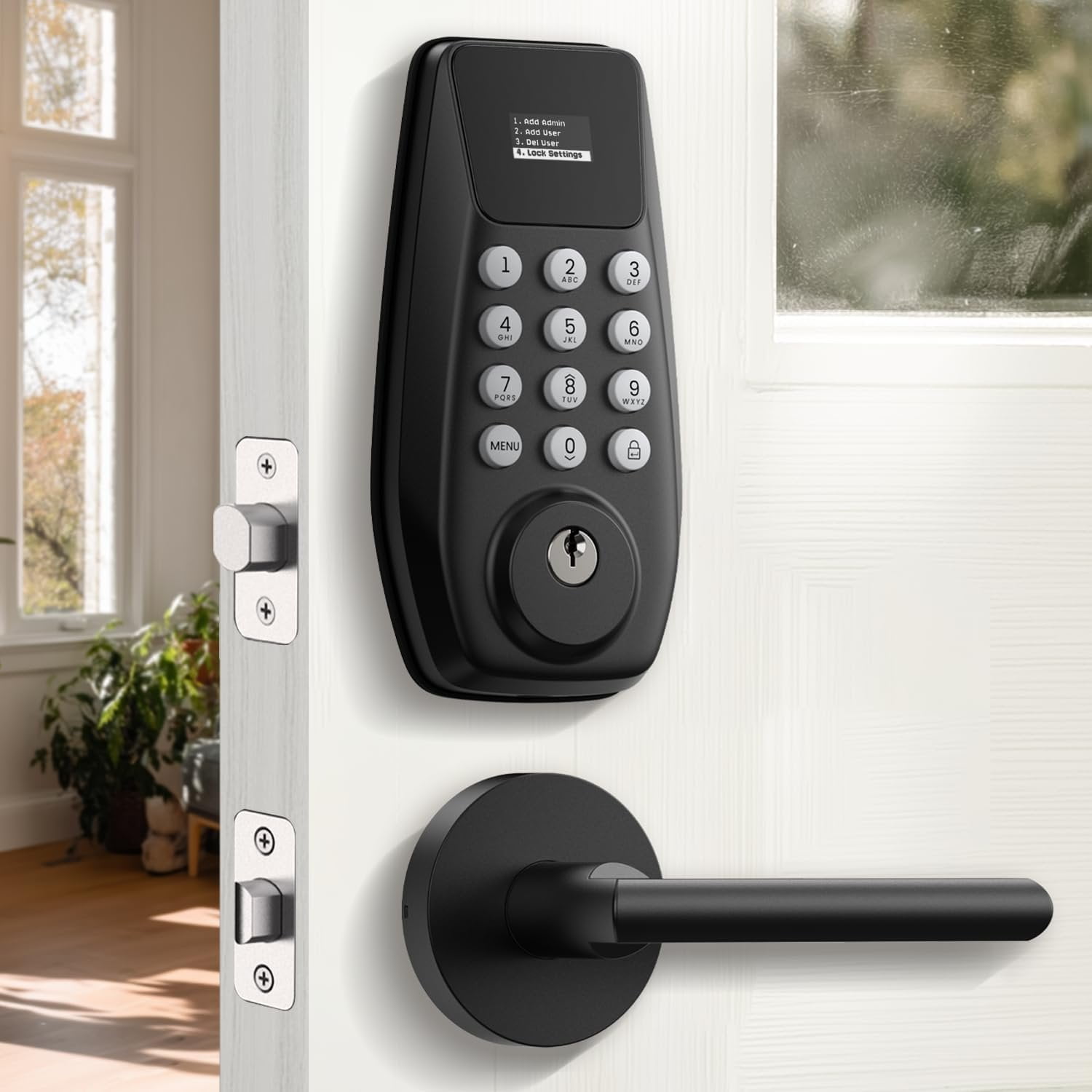 C100 Keyless Entry Door Lock with 2 Lever Handles, Deadbolt Lock for ...