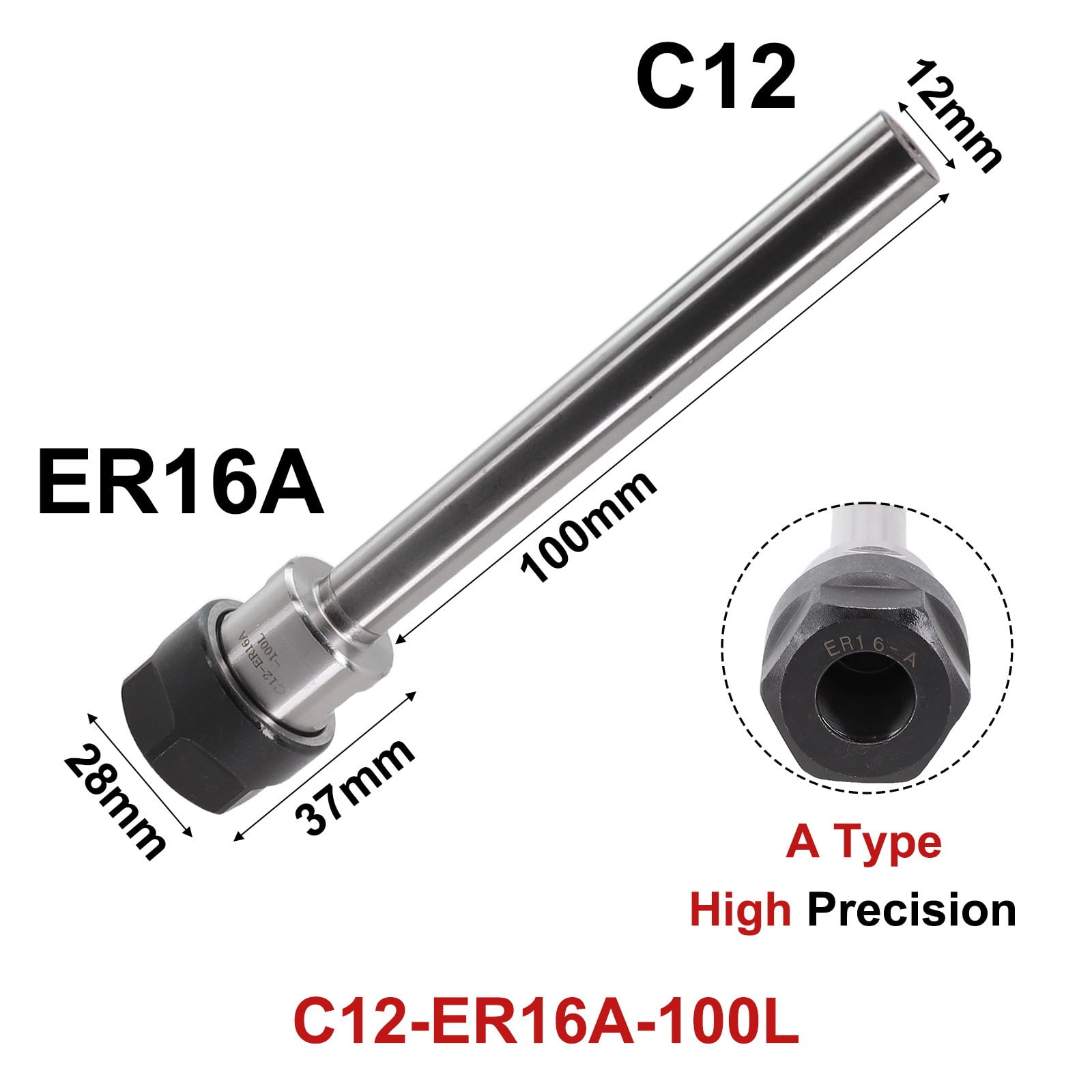 C12-mm ER-8-11-16-20-A Straight Shank Extension Collet Chuck - Walmart.com