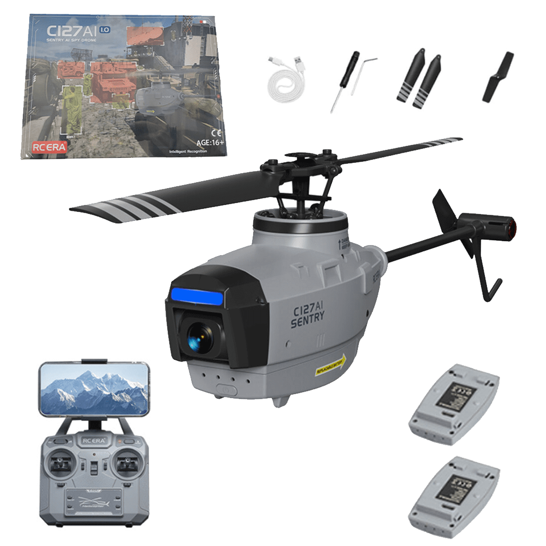C127AI RC Helicopter with 1080P Camera, 4CH 2.4GHz Single-Rotor ...