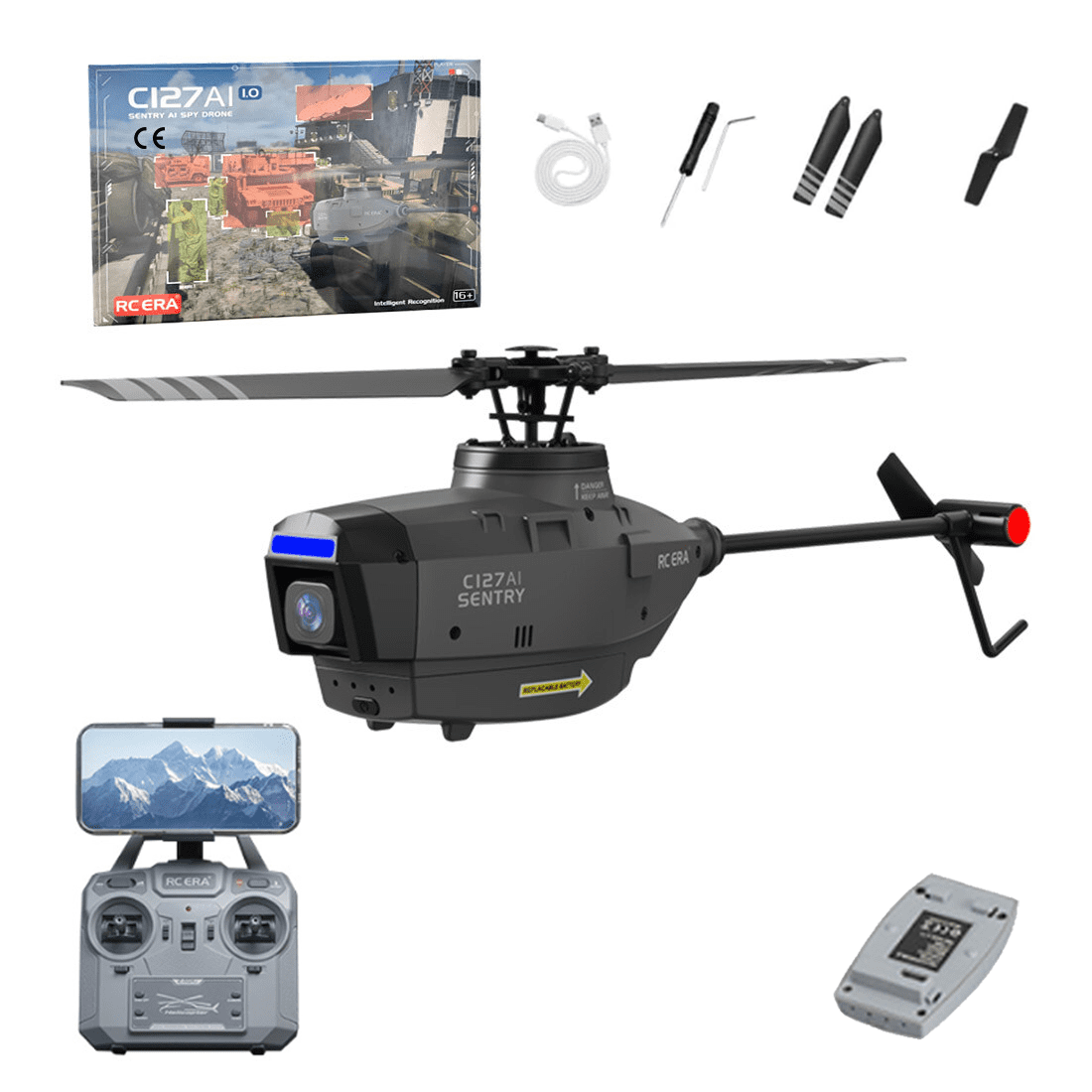 C127AI RC Helicopter with 1080P Camera, 2.4G 4CH Brushless Single-Rotor ...