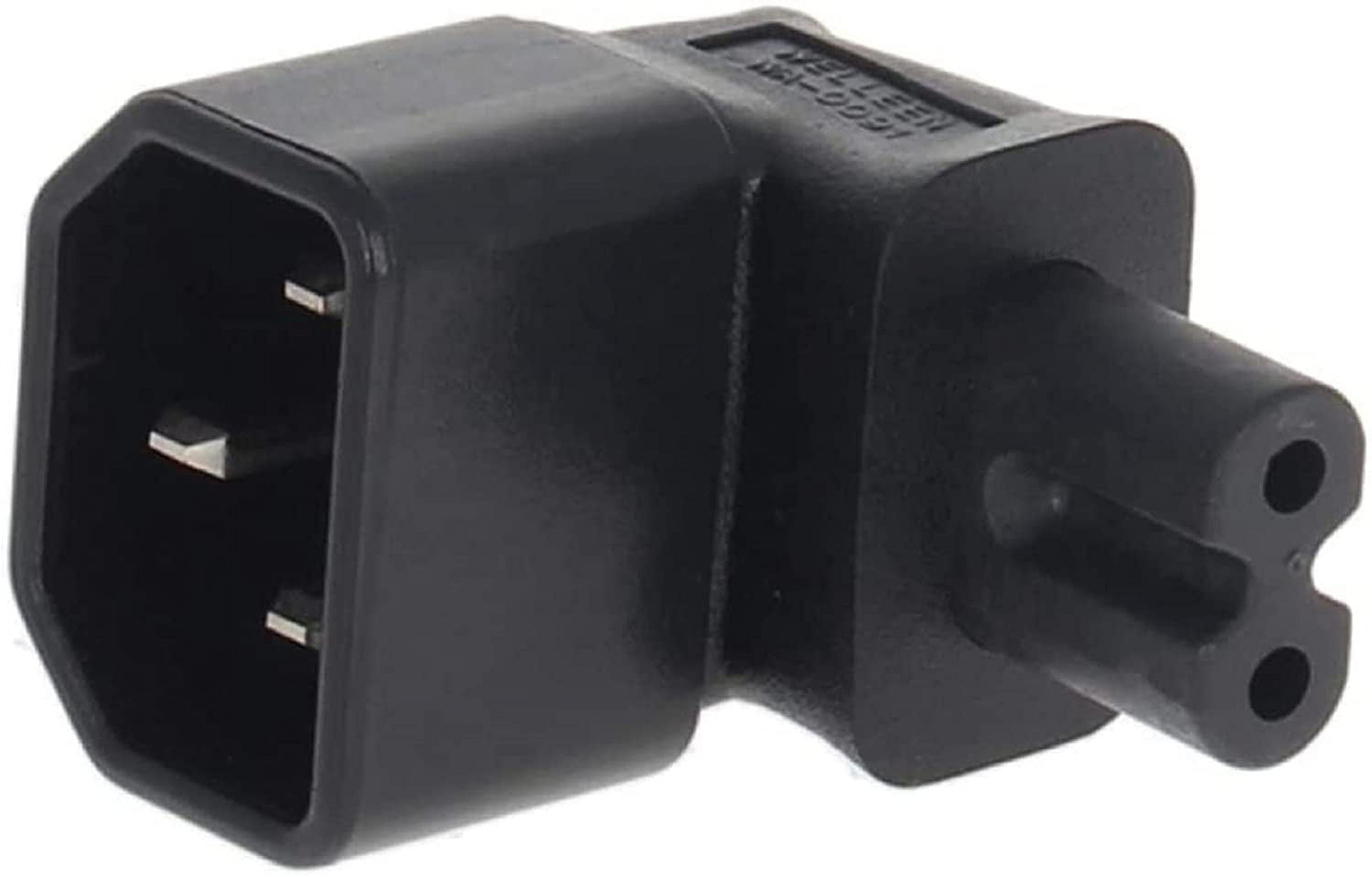 C14 to C7 Converter Plug Adapter, IEC320 C14 3-Prong Male Plug to 90 Degree Angled C7 2-Prong ...