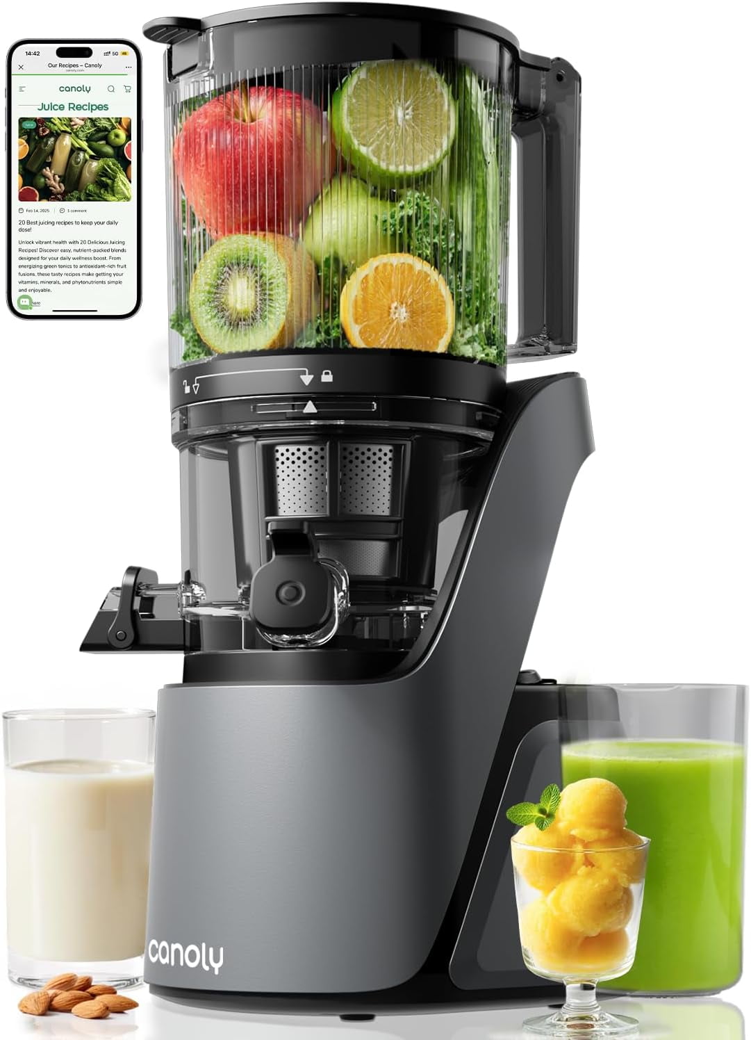 C16 Cold Press Juicer, 6" Extra Wide Feed Chute, 3-IN-1 Strainers ...