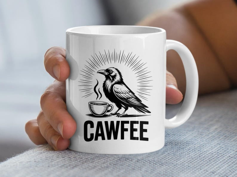 C1Awfee Raven Mug, Funny Coffee Mug, Bird Lover Gift, Raven and Coffee ...