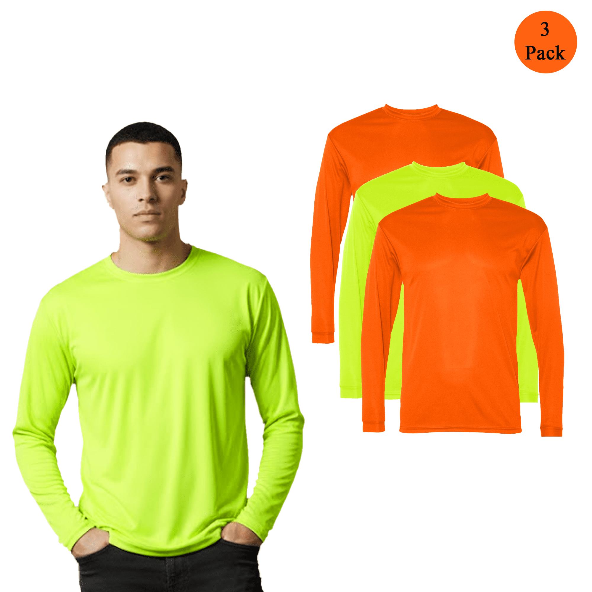 C2 Sport Men's High Performance Long Sleeve T-Shirt, Hi-Vis Workwear ...