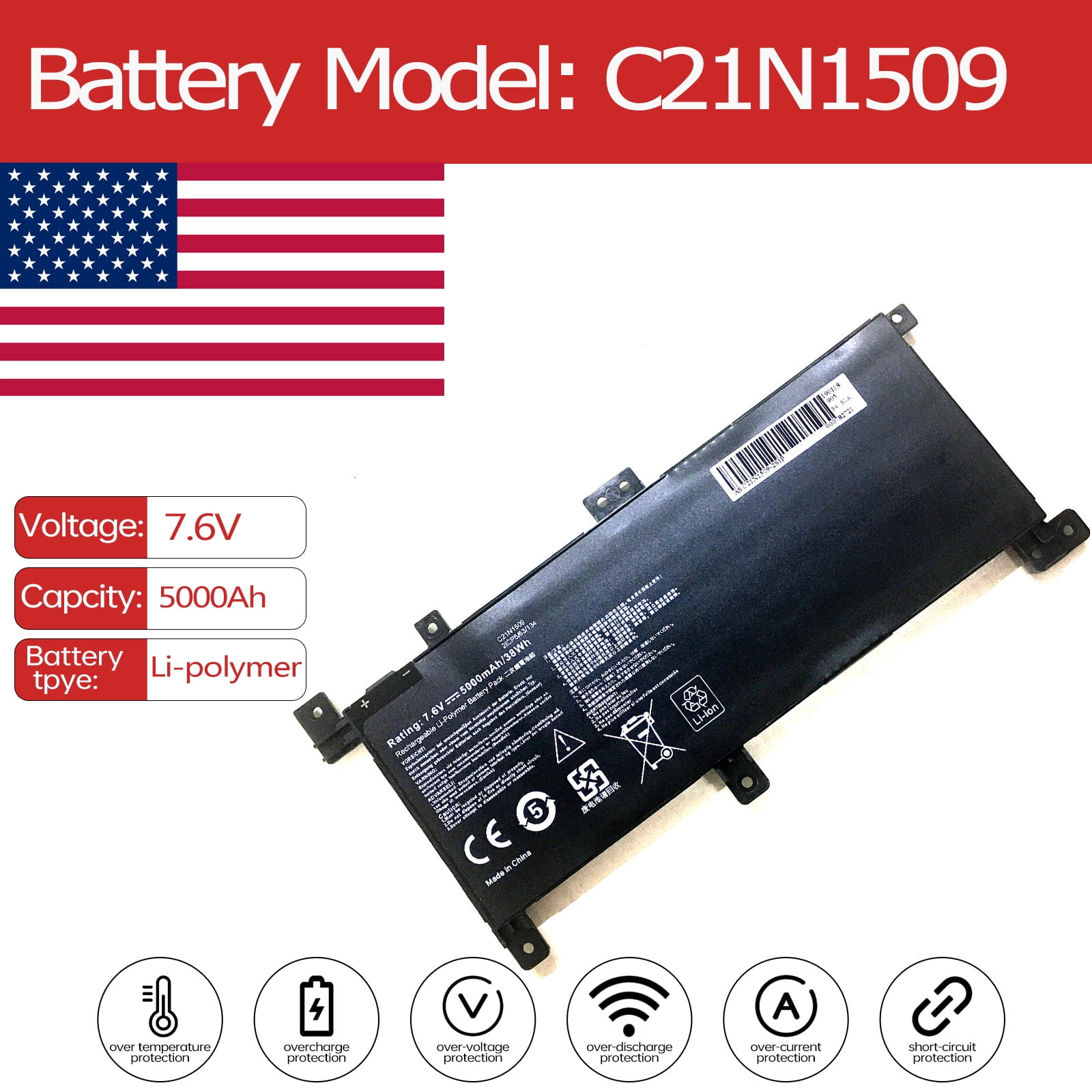 C21N1509 Battery for Asus 0B200-01750000C21 X556UB-XX013T X556UR-XX371T ...