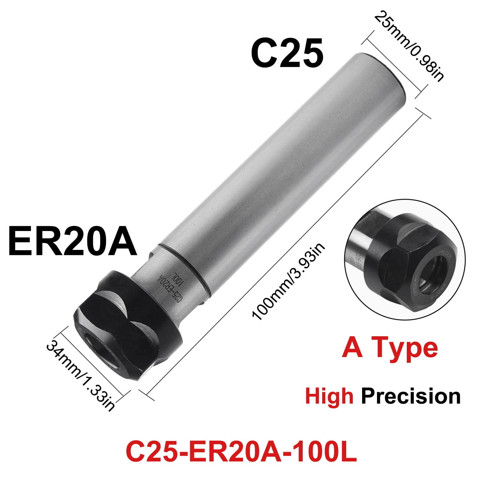 C25-mm ER-8-11-16-20-A Straight Shank Extension Collet Chuck - Walmart.com