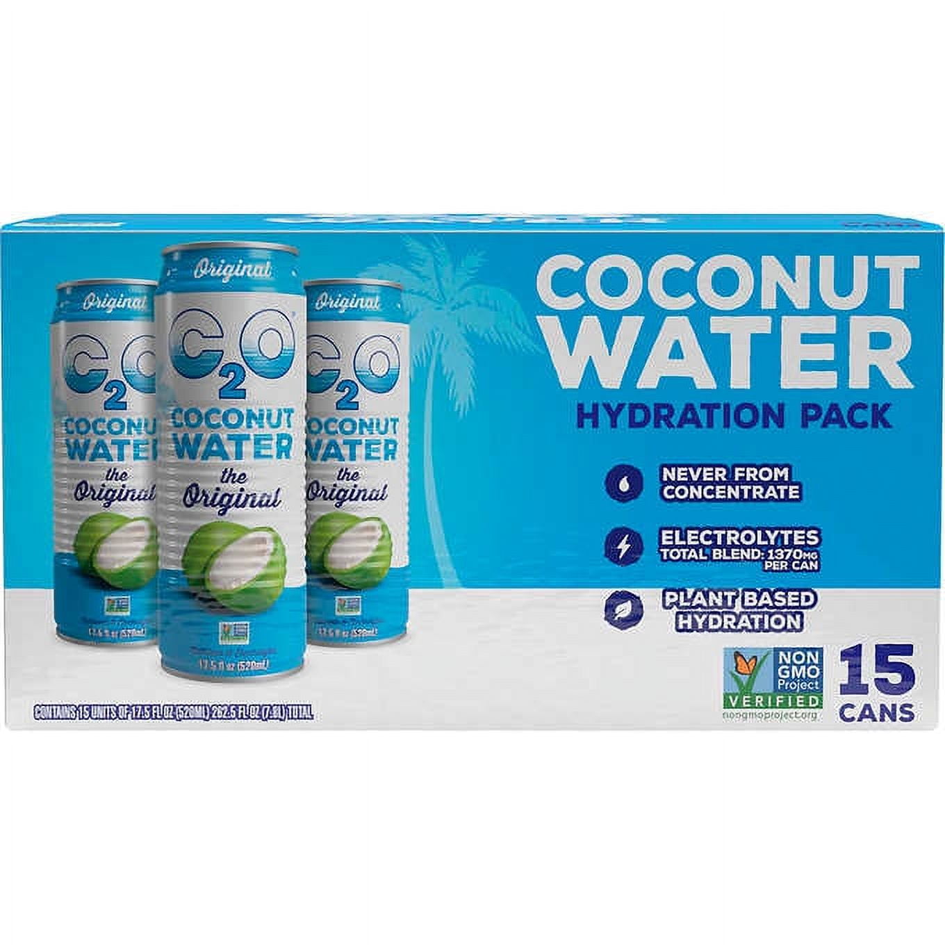 C2O Pure Coconut Water with Electrolytes, Original Hydration Pack, 17.5 ...