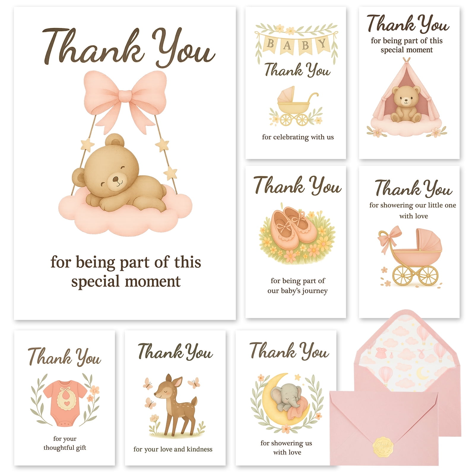 C2U Baby Shower Thank You Cards for Girl - 24 pack with Envelopes ...
