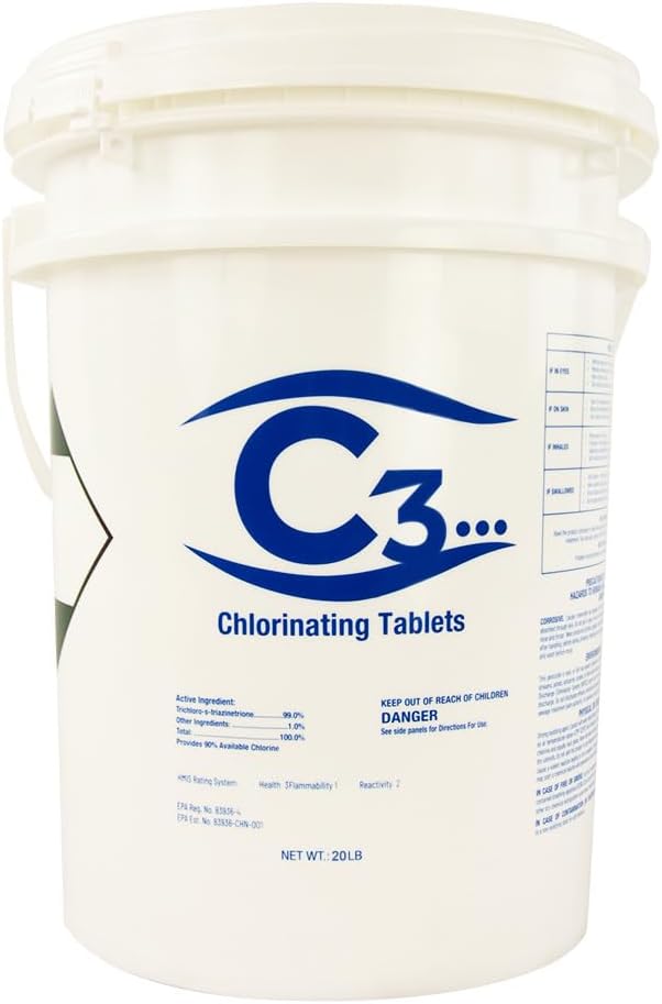 C3… 20 lbs. 3" Stabilized Chlorine Tabs for Swimming Pools | Easy to ...