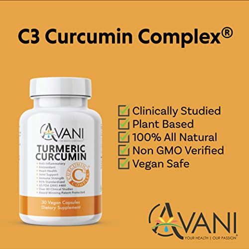 Avani Health Curcumin C3 Complex - Turmeric Curcumin 60 Vegan Capsules ...