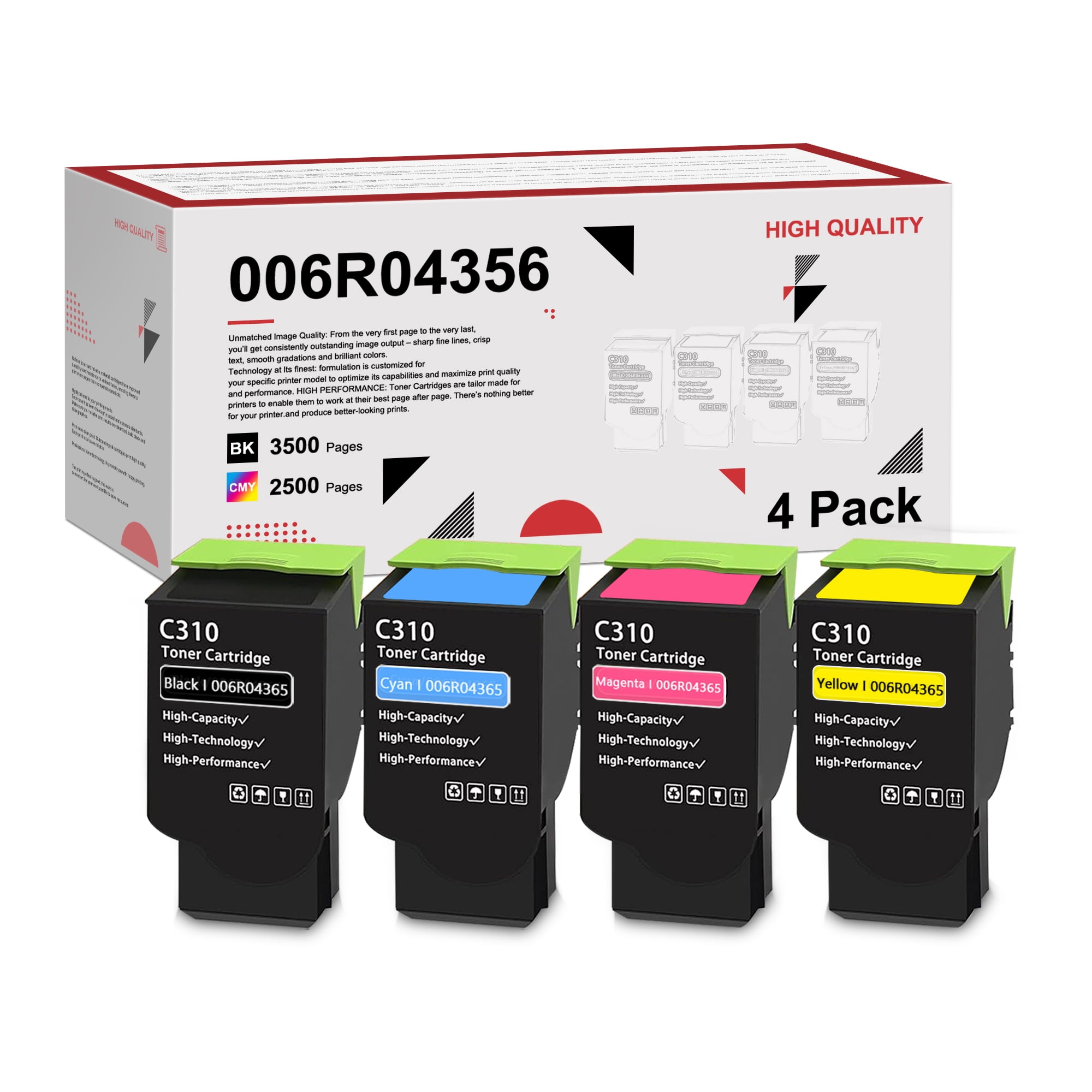 C310(006R04356) Toner Cartridge Set (4-Pack , BK+C+M+Y) Compatible with Xerox C310(006R04356 ...