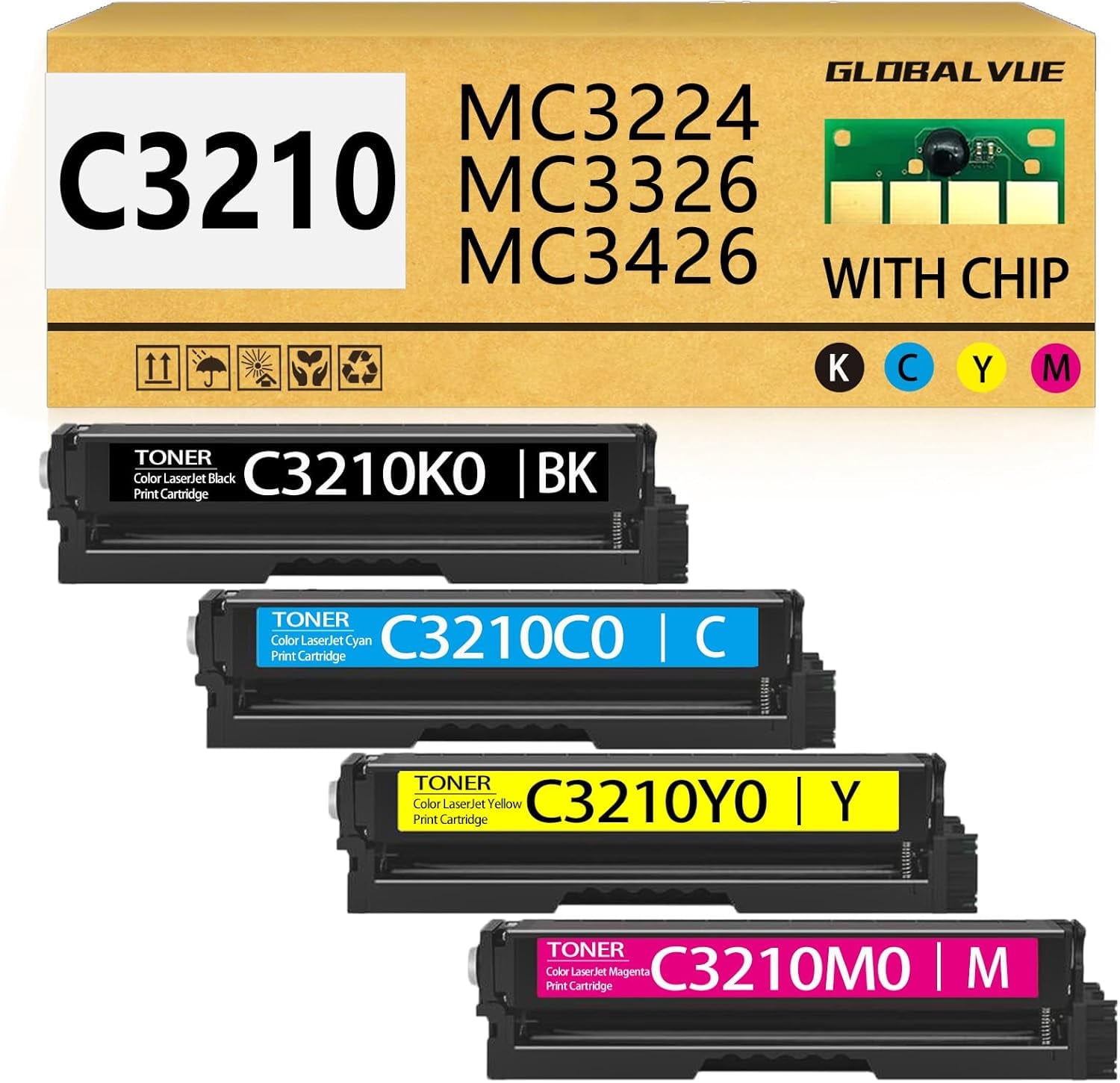GLOBALVUE Toner Cartridges 4pk with Chip for Lexmark C3210C0 C3210K0 ...