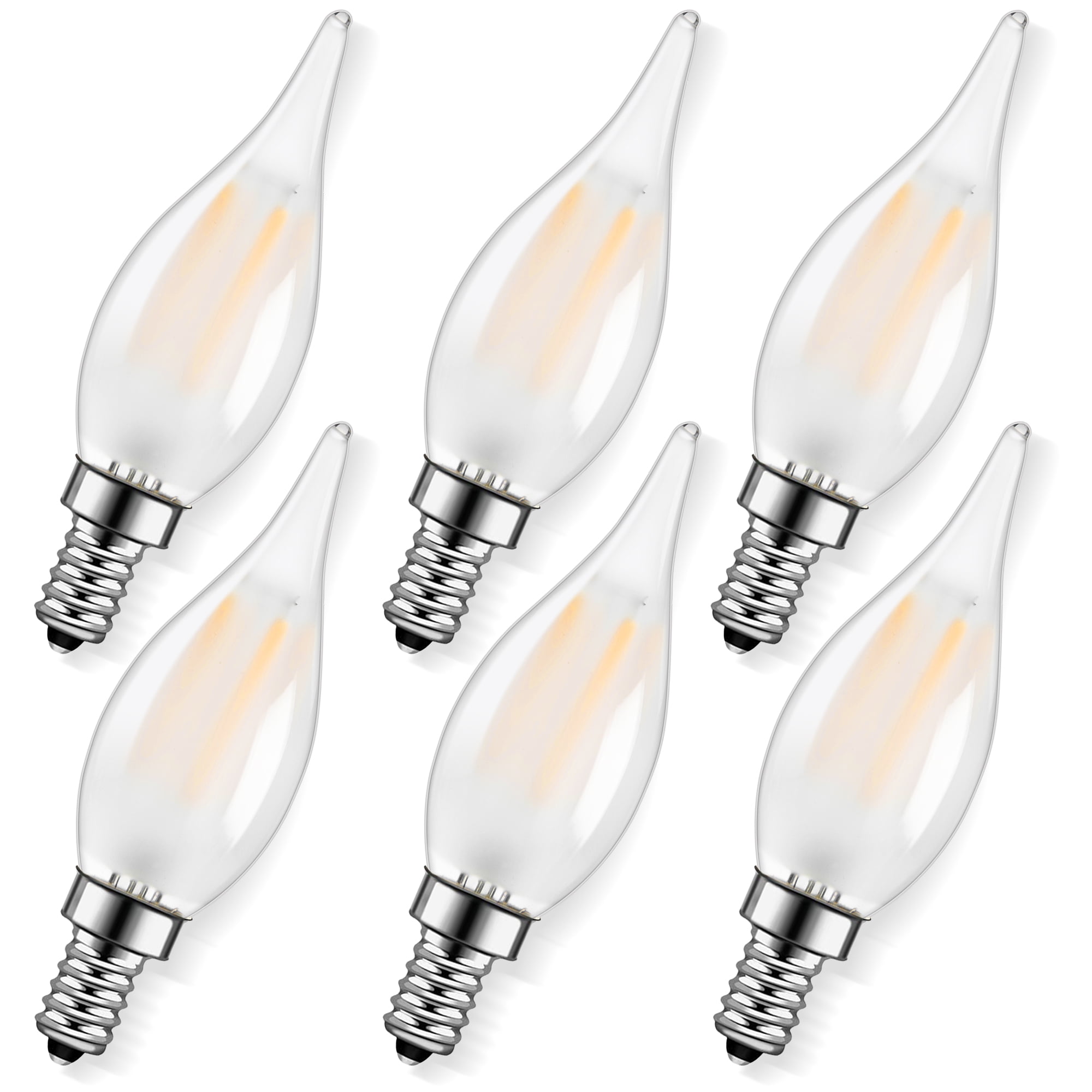 C32TF Frosted Candelabra Light Bulbs,Dimmable E12 LED Bulbs Flame Tip Candle Bulb Edison ...