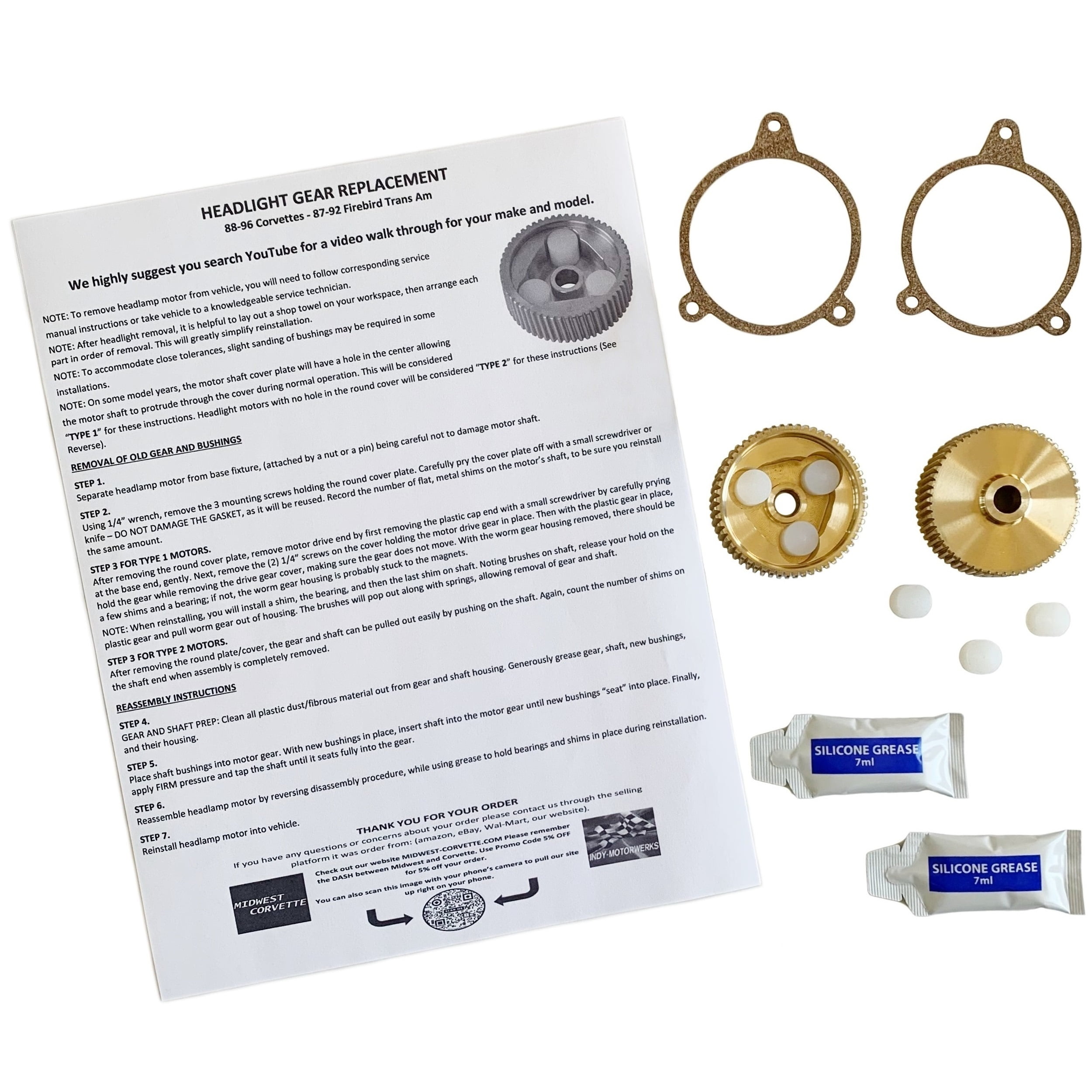 C4 Corvette 88-96 Headlight Motor Replacement Bronze Gear Upgrade Dual ...