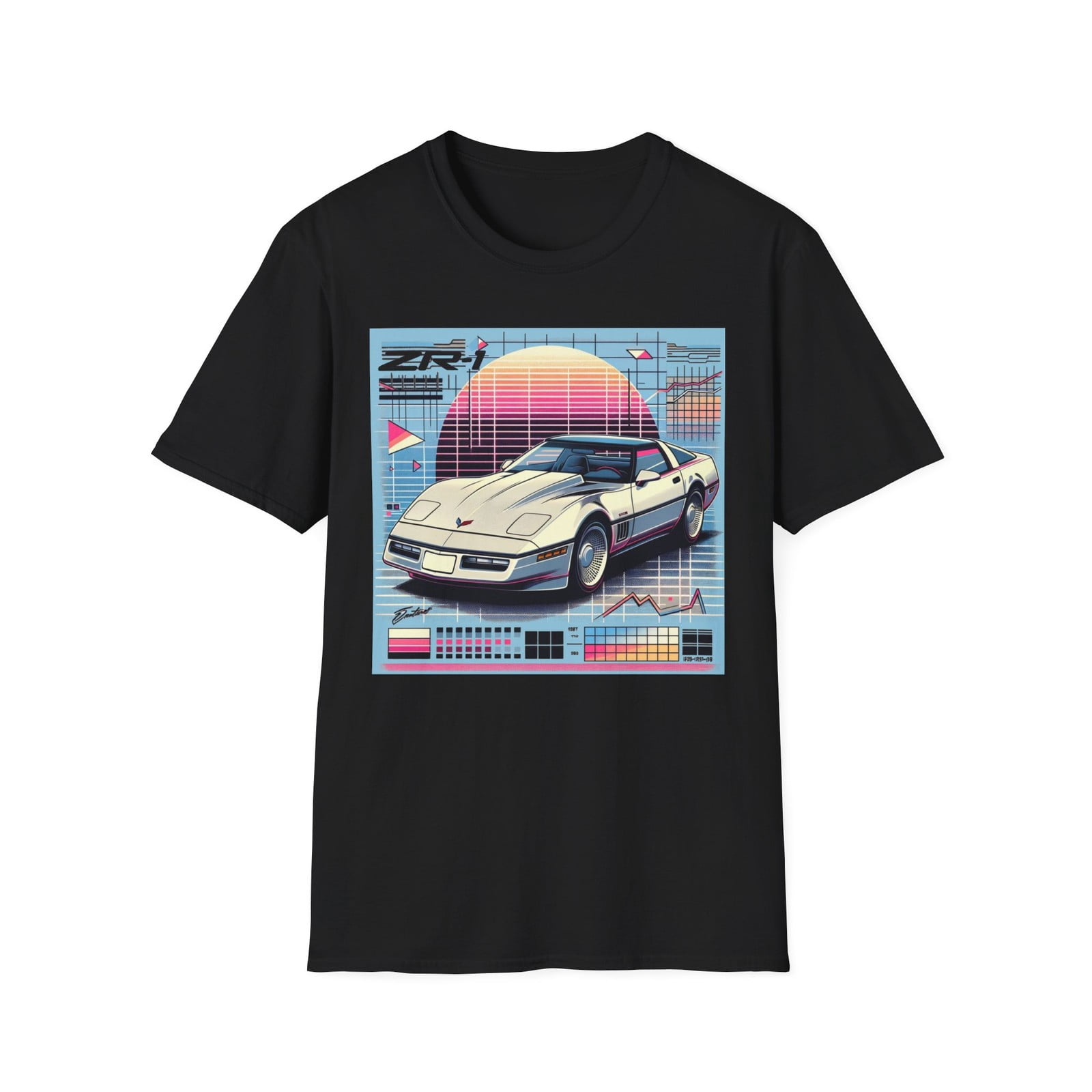 C4 Corvette ZR-1 Retro 80s 90s Vaporwave Grid Neon Sunset Graphic T ...