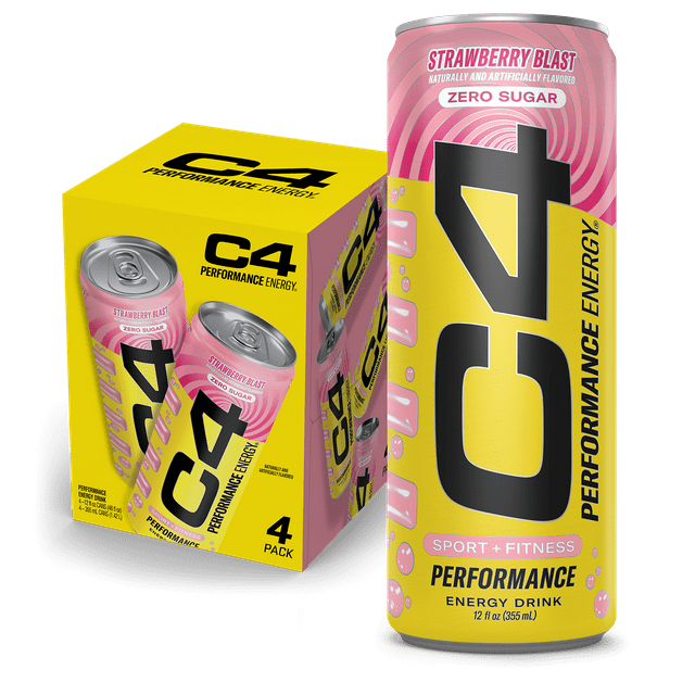C4 Performance Energy Drink, Strawberry Blast, 12oz, 4 Pack Cans ...